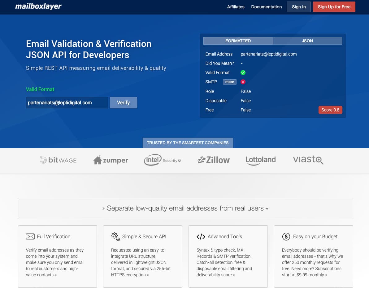 Mailboxlayer : une API gratuite pour mesurer la qualité et délivrabilité des adresses e-mails
