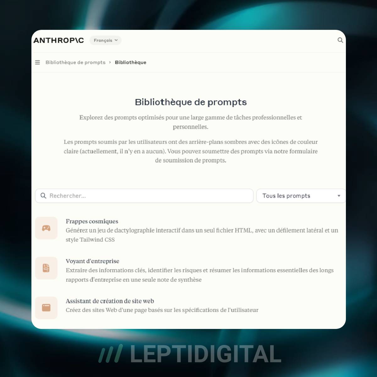 Découvrez la bibliothèque de prompts d'Anthropic